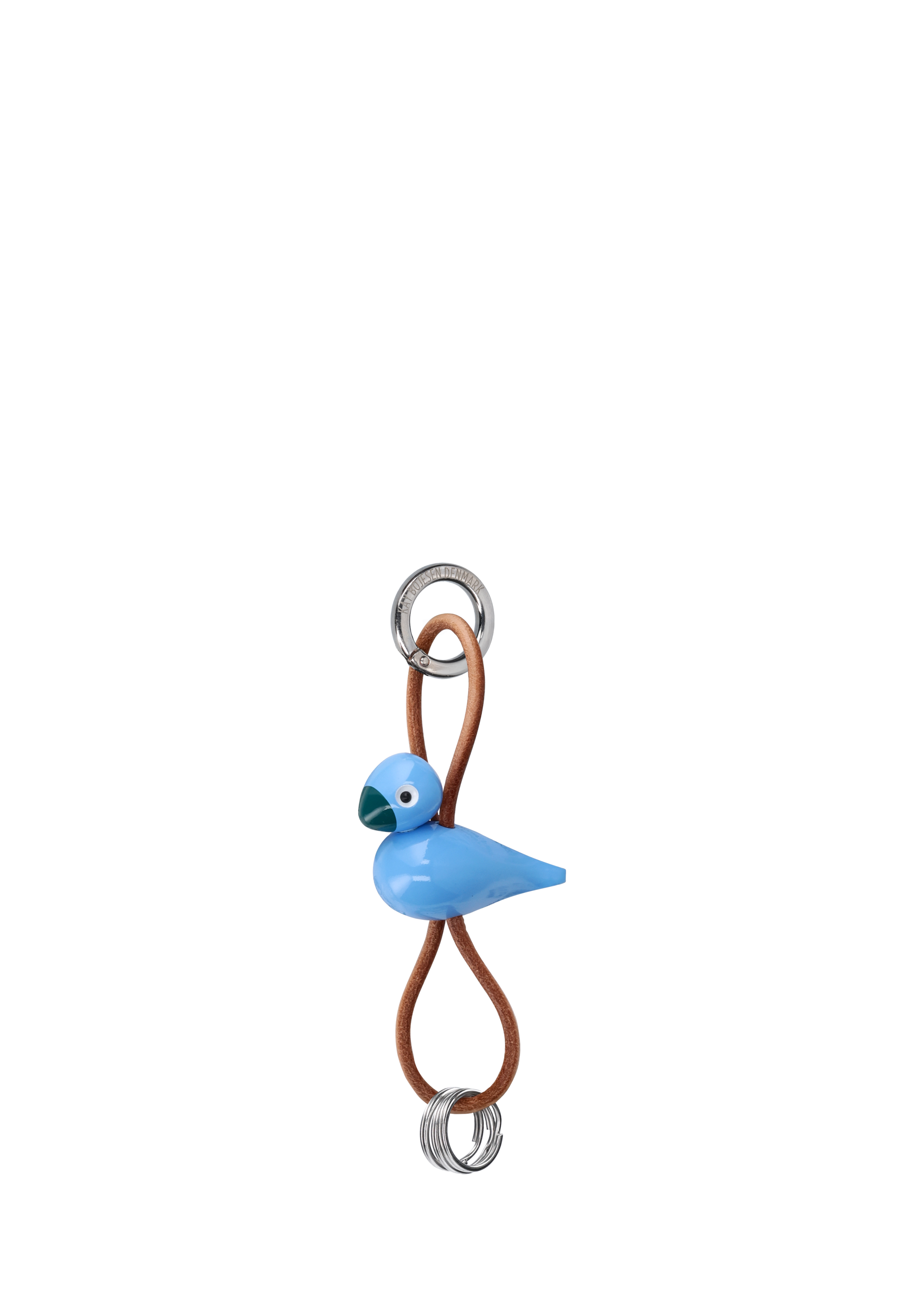 Kay Bojesen Bird key ring with natural leather in blue